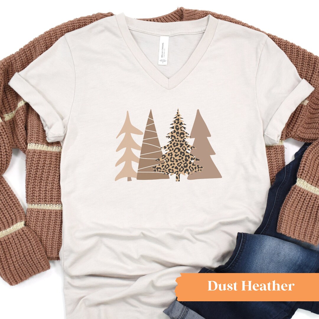 Leopard Christmas Trees Vneck, Christmas Graphic Tee, Womens Christmas ...