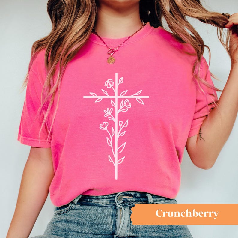 Floral Cross Graphic Tee, Christian Comfort Colors® Shirt, Easter Cross ...