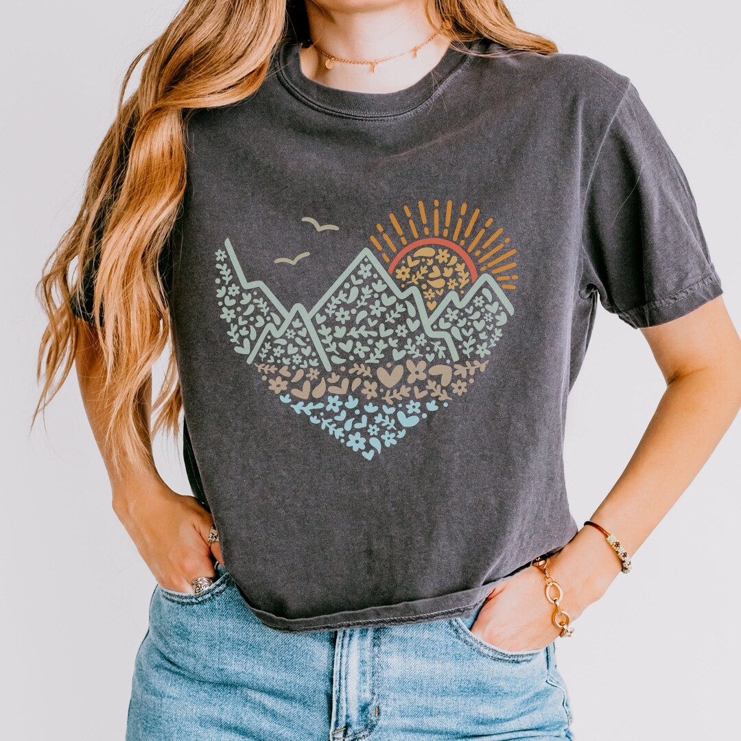 Mountain Heart Graphic Tee, Outdoors Graphic Tee, Hiking Shirt, Women's ...