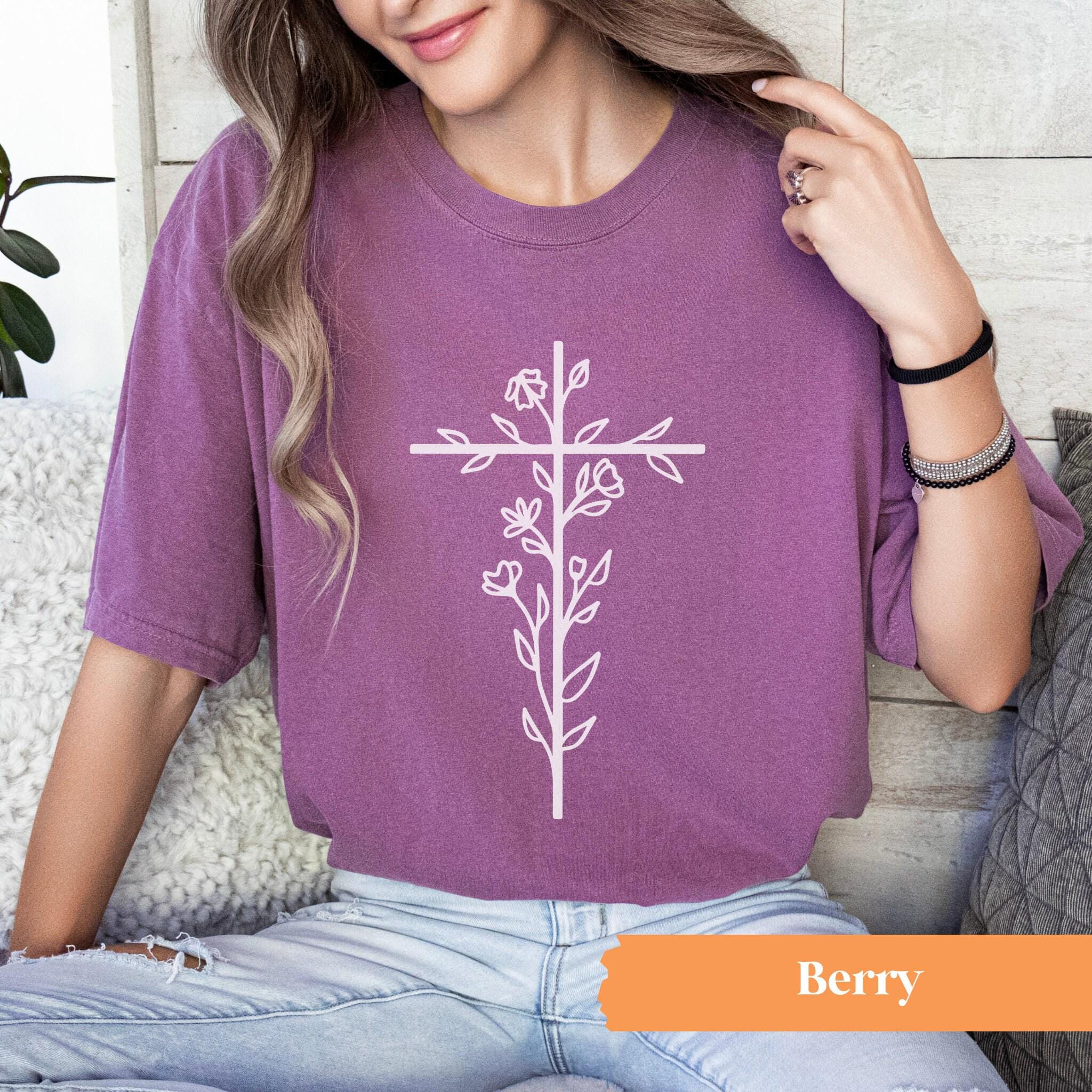 Floral Cross Graphic Tee, Christian Comfort Colors® Shirt, Easter Cross ...