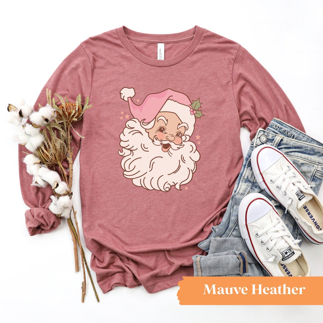 Santa Long Sleeve Shirt / Cute Santa Long Sleeve / Pink Santa Long ...