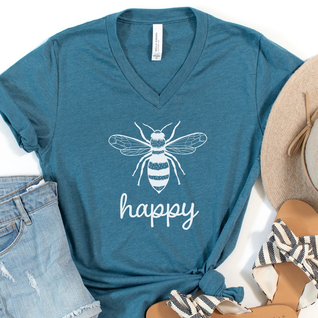 Bee Happy Vneck Tee / Save the Bees Shirt / V-neck Shirt / T-shirt for ...