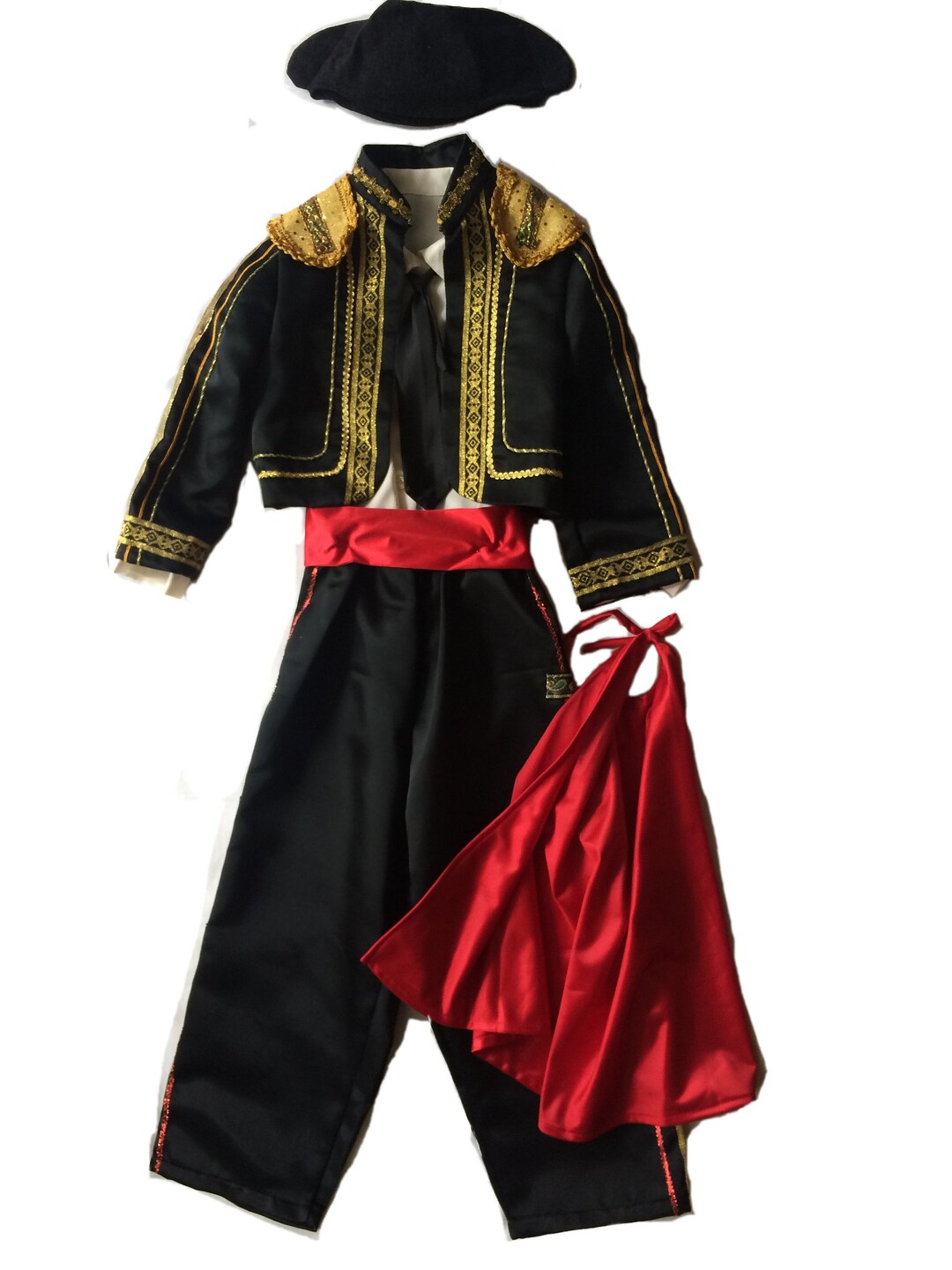 Halloween Bull Fighter Costume Black & Gold Jacket, Pants, White Shirt ...