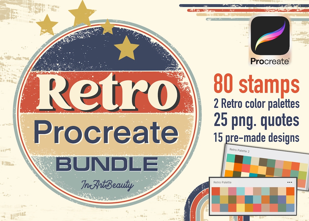 Retro Procreate Stamps, Retro Procreate Brushes, Mid Century Modern ...