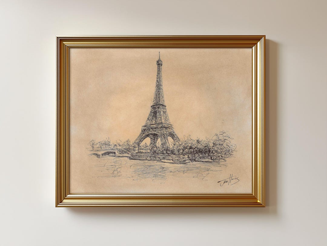 Original Eiffel Tower Pen & Pastel Drawing: Paris Illustration (8.5x11 ...