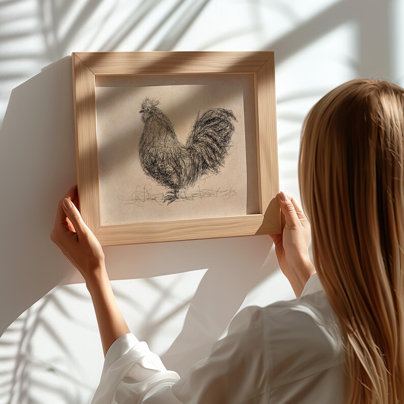 Vintage Cockerel Drawing Printable Wall Art: Antique Pen and Ink Sketch ...