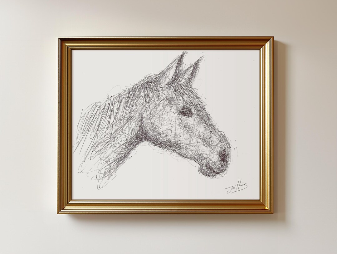 Original Horse Pen Drawing: Minimalist Animal Art (8.5x11 Inches) - Etsy