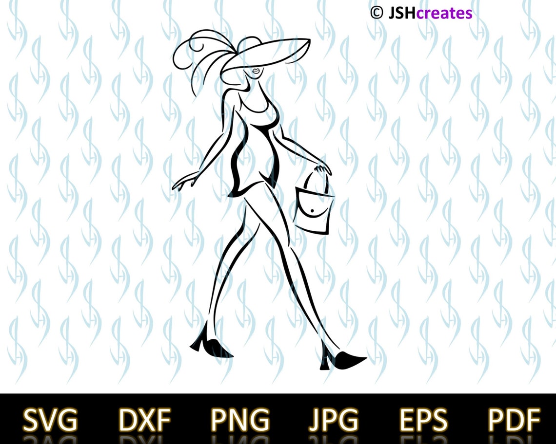 Fashion Model Svg Supermodel Svg Woman With Hat Outline Svg | Etsy