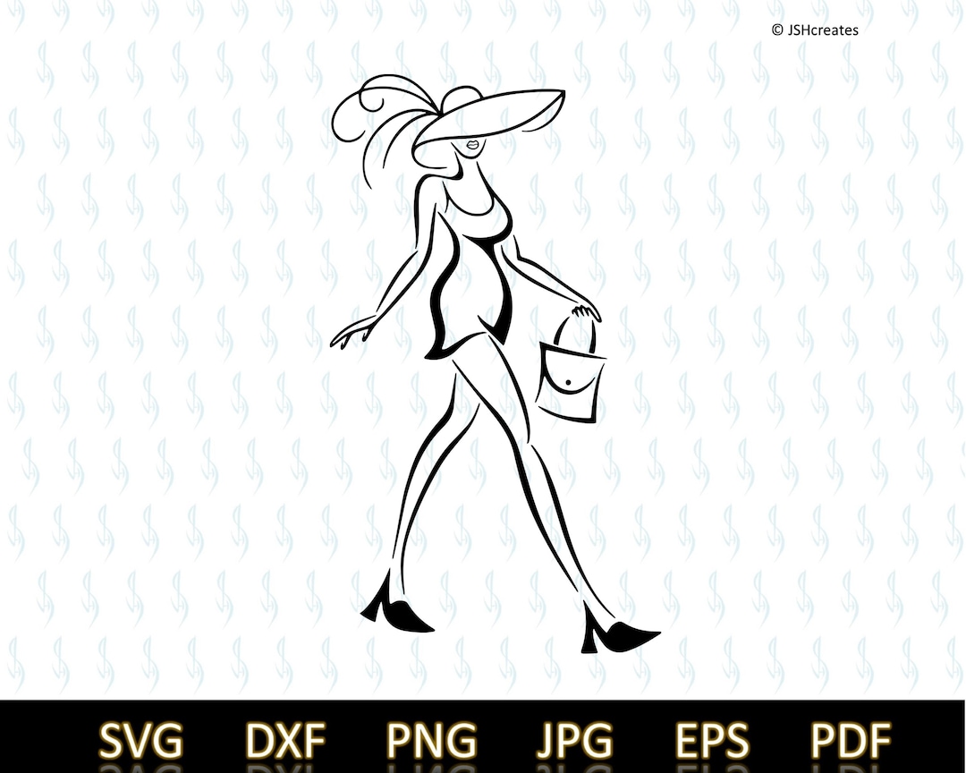 Fashion Model Svg Supermodel Svg Woman With Hat Outline Svg - Etsy