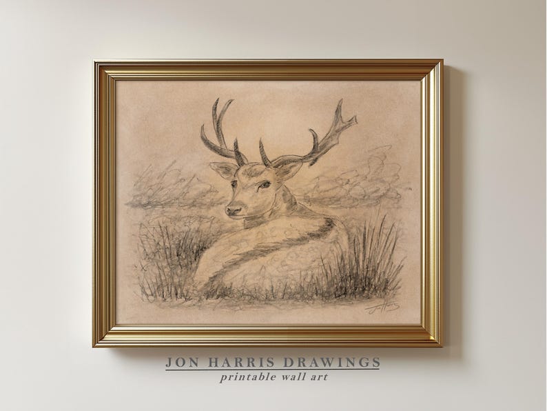 Vintage Deer Sketch Print: Country Wall Art Decor (digital Download ...
