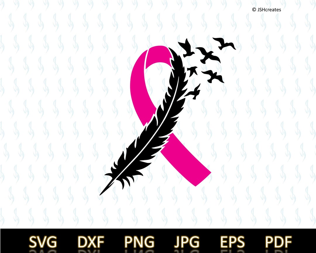 Breast Cancer SVG, Cancer Survivor Svg, Ribbon Feather and Birds SVG ...