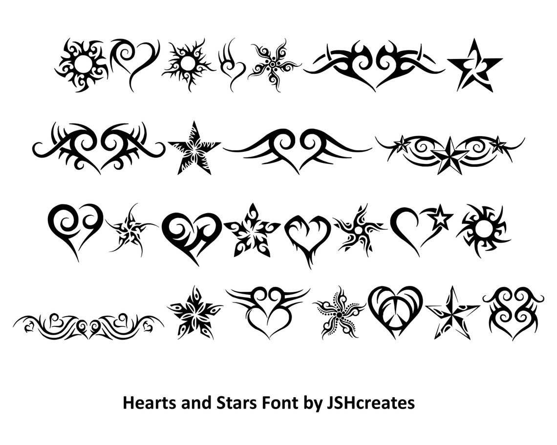 Hearts Stars Font Heart Clipart Heart Bundle Stars - Etsy