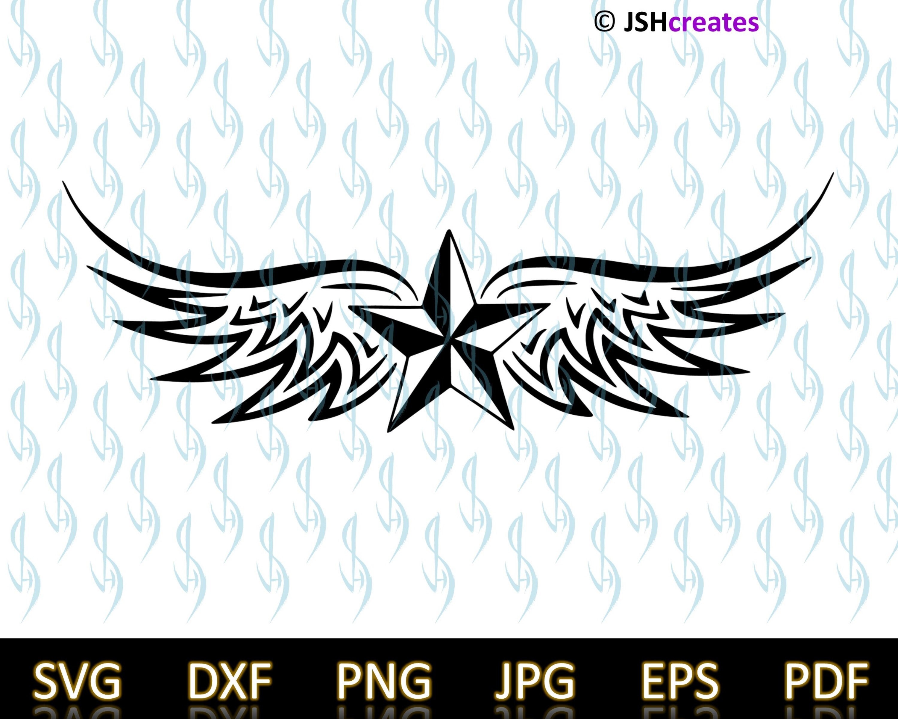 Nautical Star With Wings Drawing