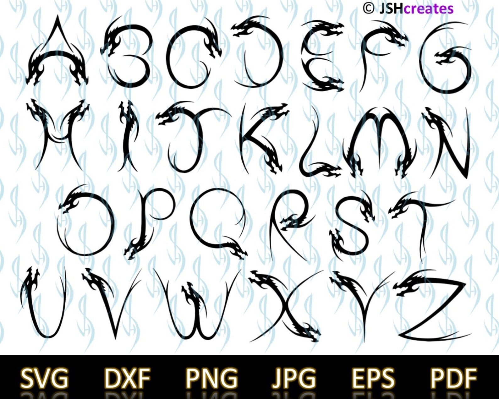 Tribal Dragon Alphabet Svg Alphabet Svg Dragon Svg Tribal - Etsy