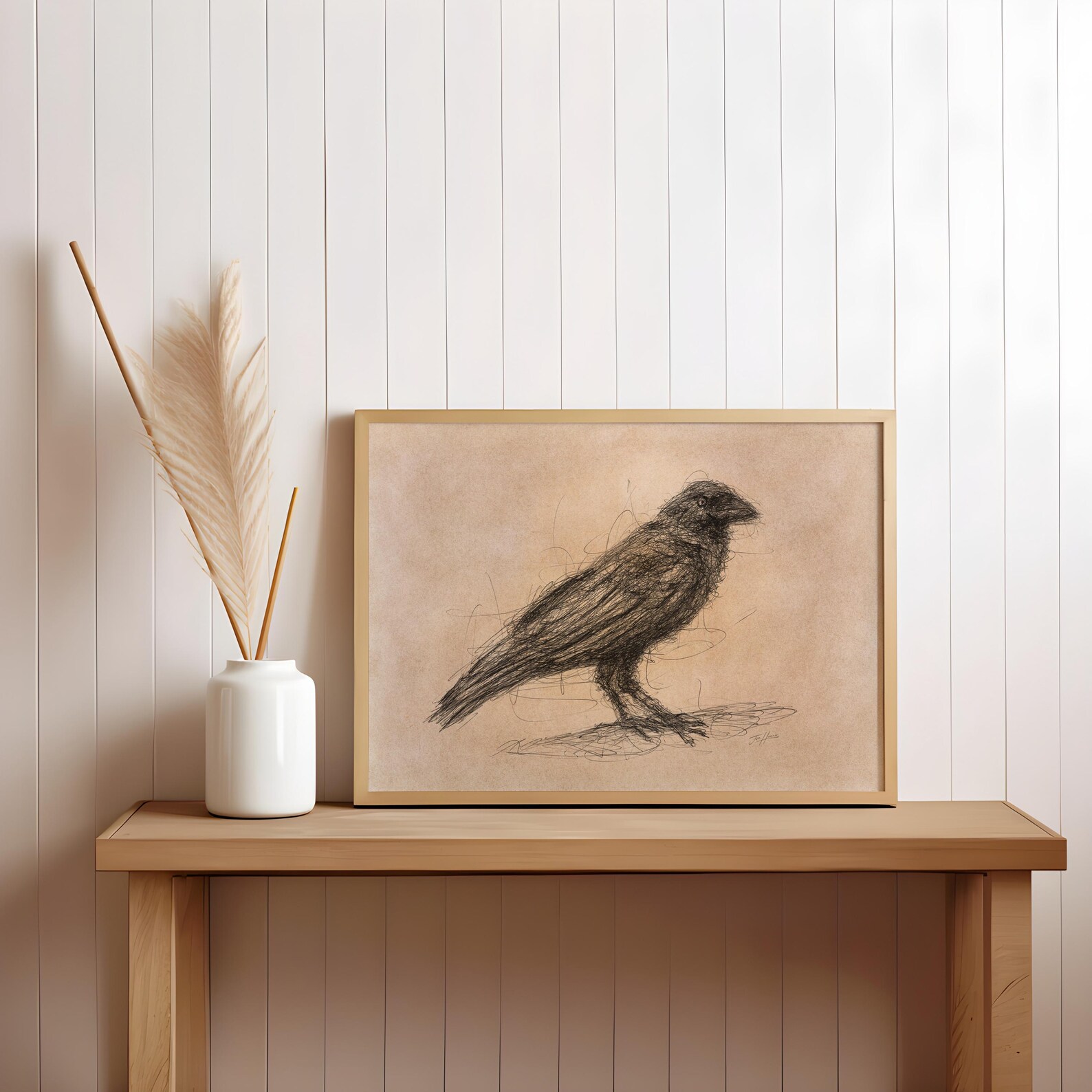 Vintage Crow Print: Antique Drawing Sketch, Biro Pen Artwork, (digital ...