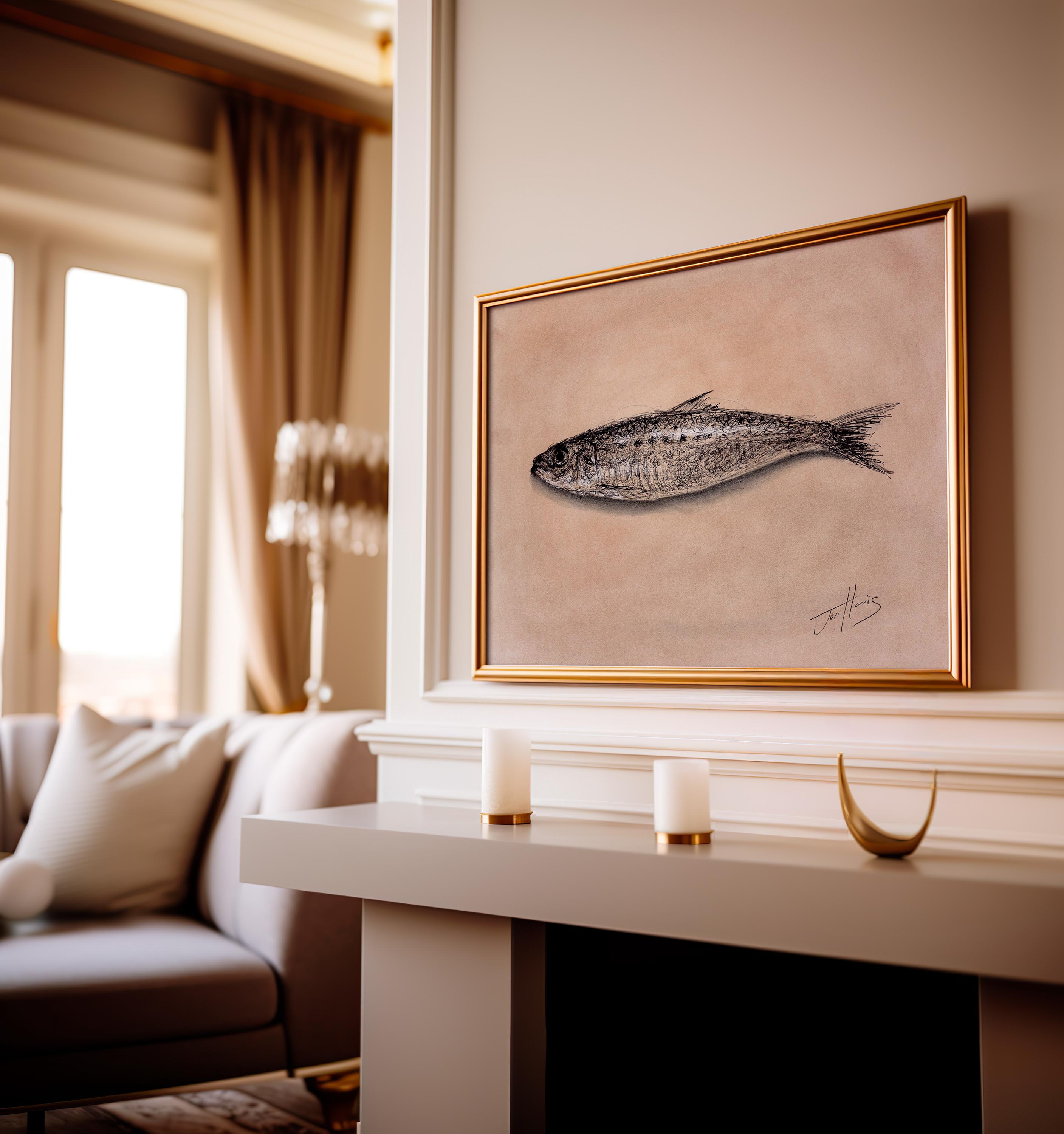Vintage Sardine Drawing: Coastal Kitchen Pen Art Print (digital ...