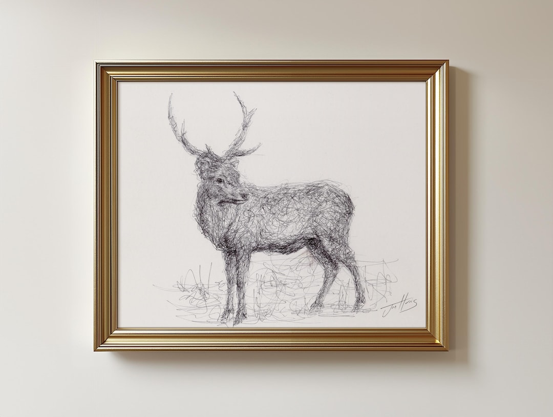 Original Reindeer Pen Drawing - Unframed Deer Sketch Art (8.5 X 11 ...