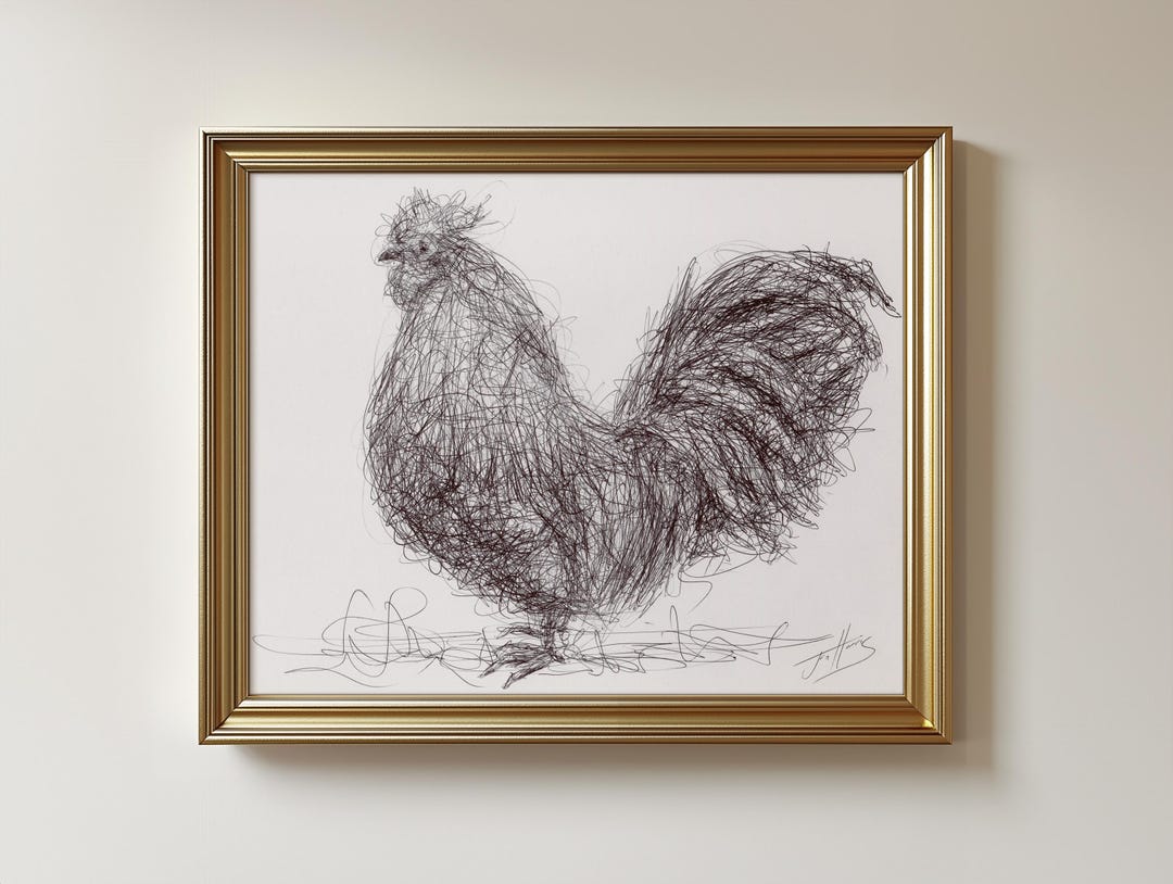 Original Cockerel Biro Pen Drawing - Unframed Farmhouse Sketch Art (8.5 ...