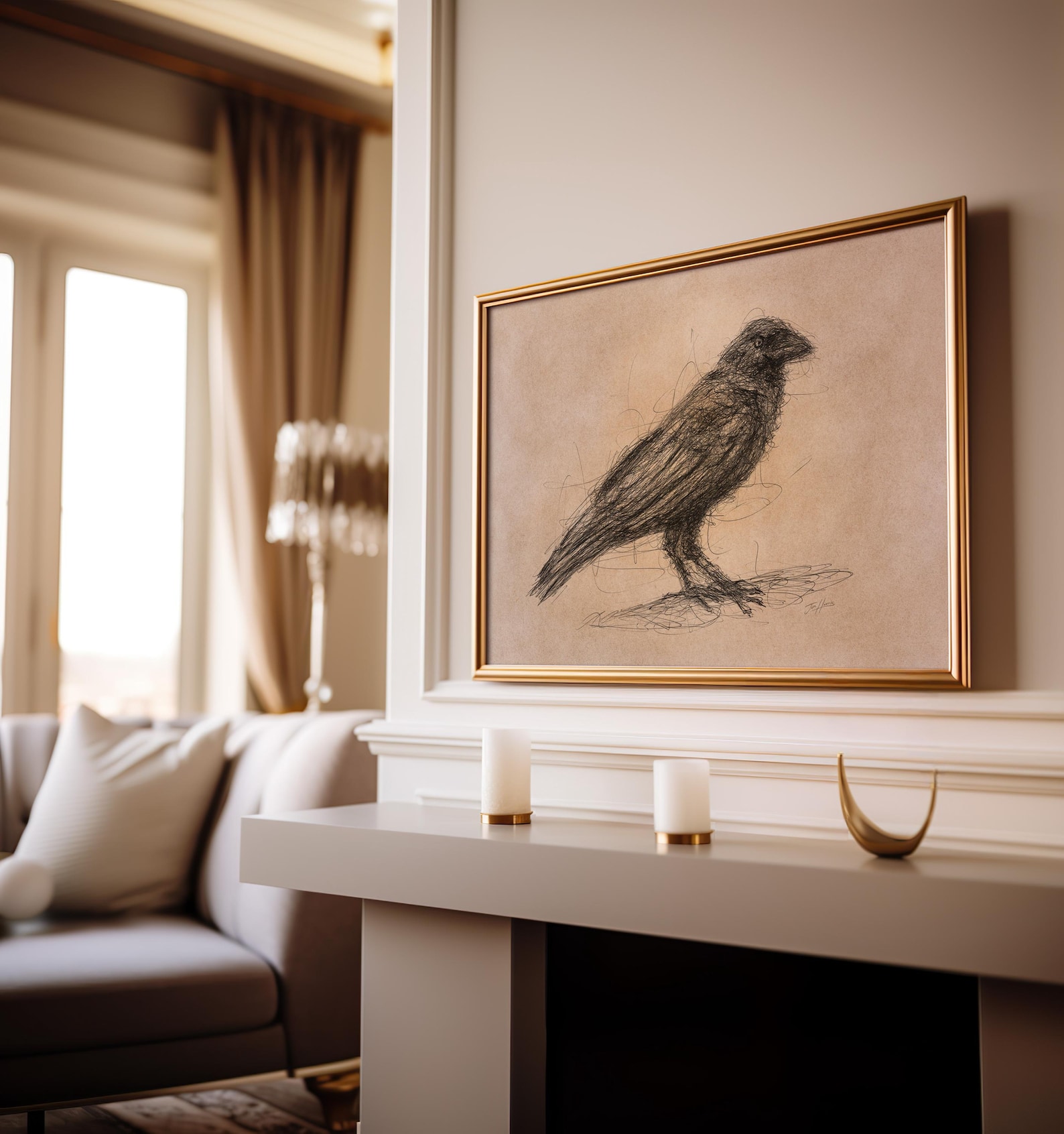 Vintage Crow Print: Antique Drawing Sketch, Biro Pen Artwork, (digital ...