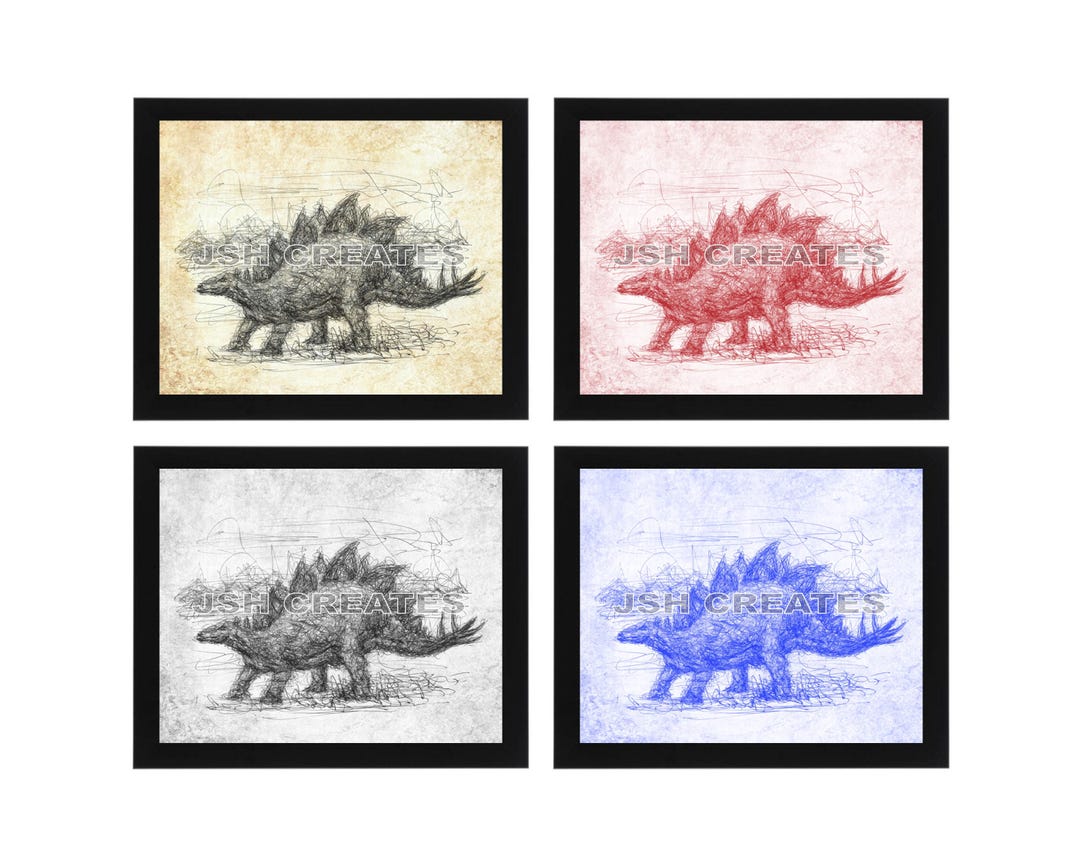 Stegosaurus Print, Dinosaur Wall Art, Dinosaur Drawing, Sketch, Pen ...