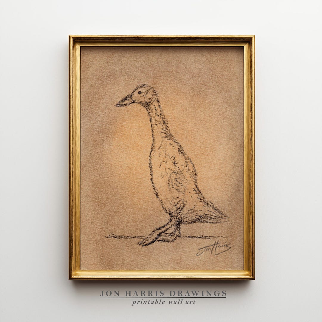 Vintage Duck Drawing Printable Wall Art: Rustic Animal Country Decor ...