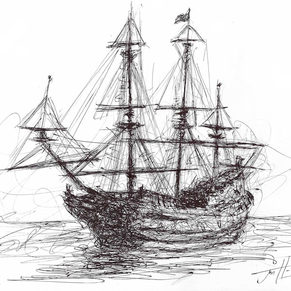 Small Ship Drawing - Etsy