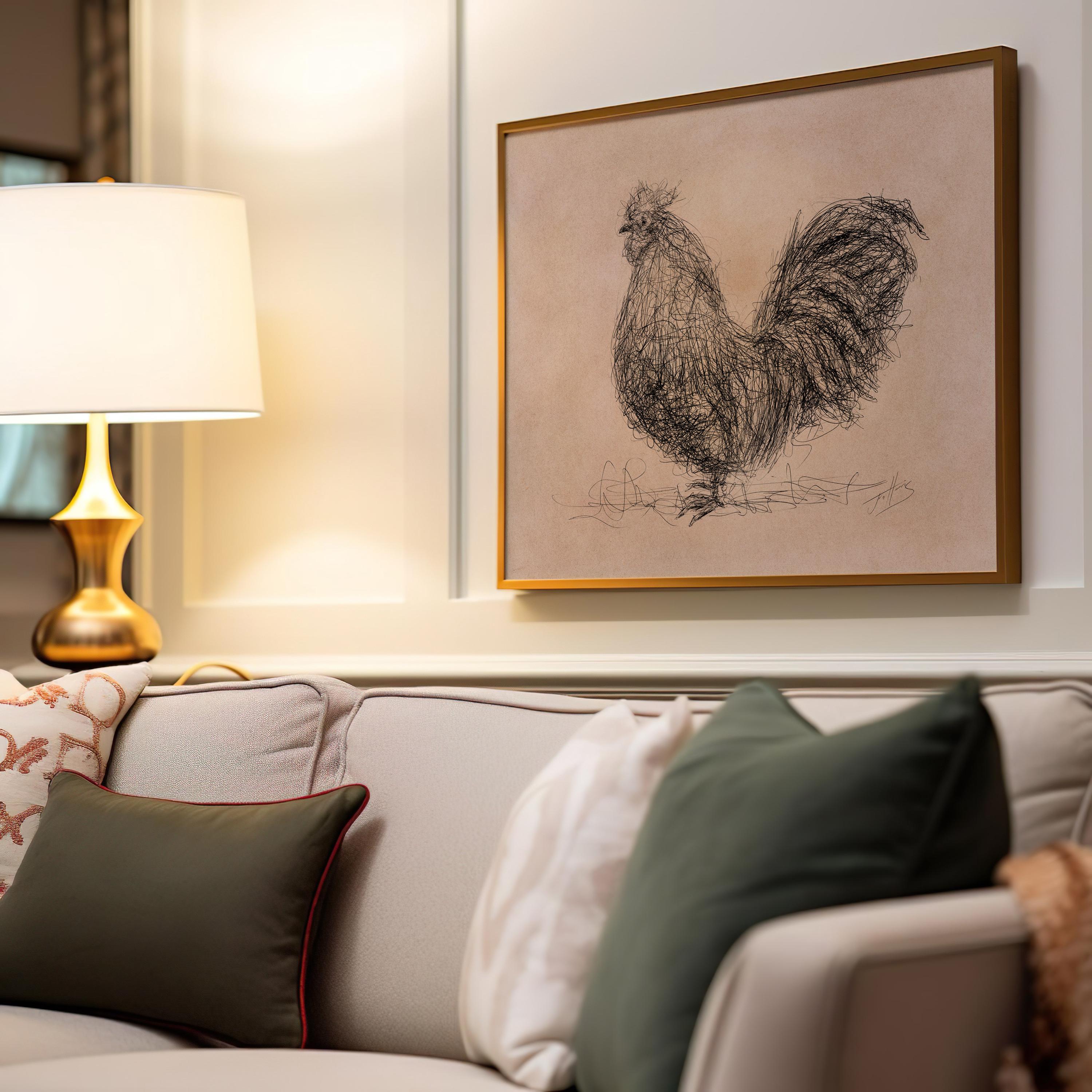Vintage Cockerel Drawing Printable Wall Art: Antique Pen and Ink Sketch ...