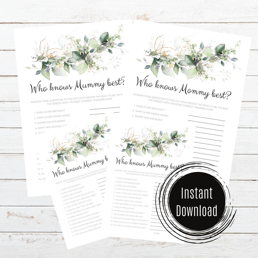 ALISON - Who Knows Mummy Best Game | Instant Download | Quiz | Greenery ...