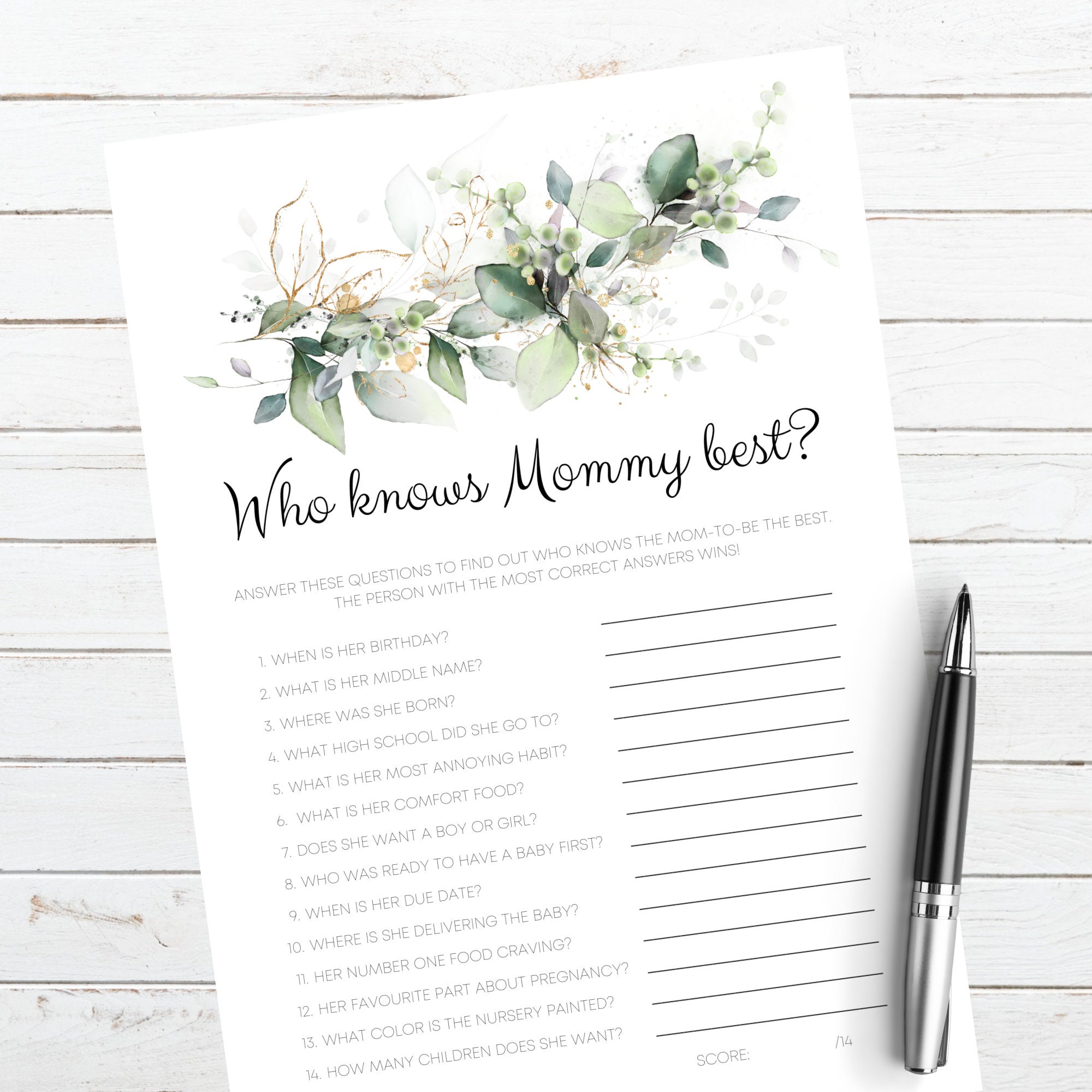 ALISON - Who Knows Mummy Best Game | Instant Download | Quiz | Greenery ...
