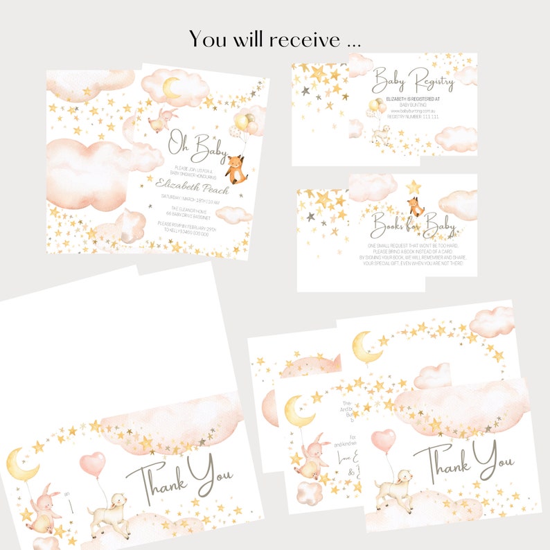 ELIZABETH - Rabbit & Fox Baby Shower Invitation Set | Digital Download ...
