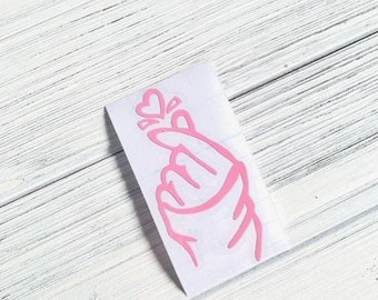 K-pop Finger Heart Sticker, Cute Korean Heart Sticker, Pink Finger ...