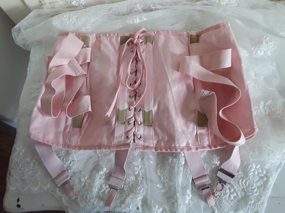 Antique Lace-up Corset, Pink Hip Belt, Garter Belt, Lingerie, Underwear ...