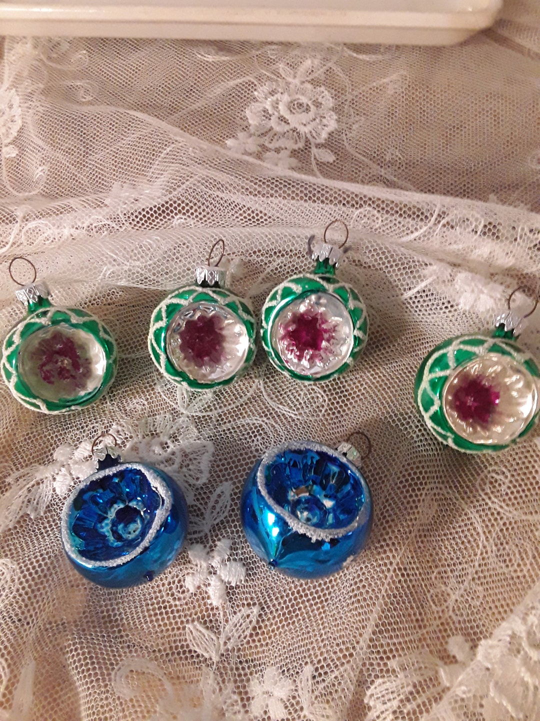 6 Old Christmas Balls, Reflex Balls, Puncture Balls, Glass Ornaments ...