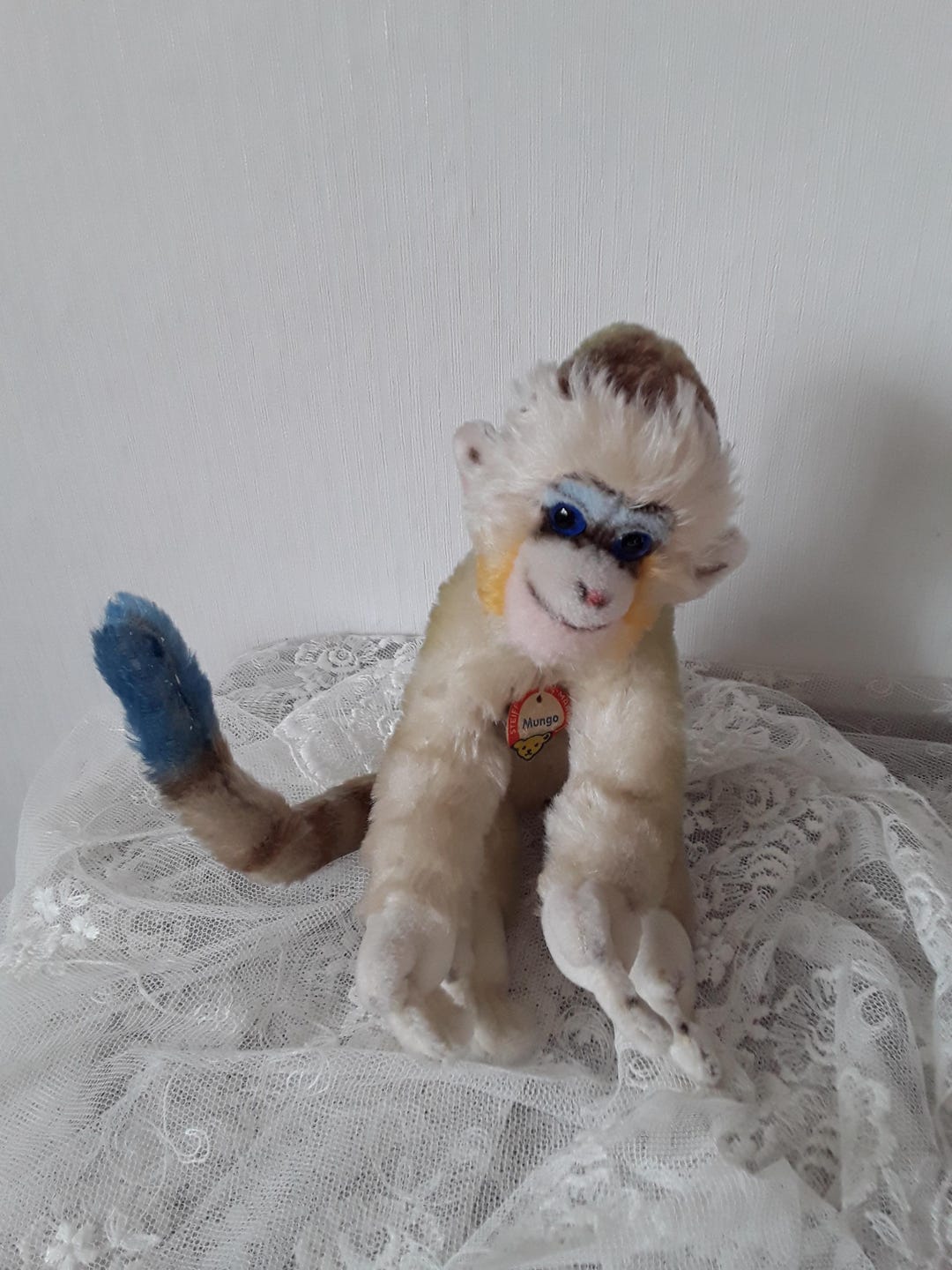 Old STEIFF Lesula Monkey MUNGO Stuffed Toy Breastplate Blue Eyes Mohair ...