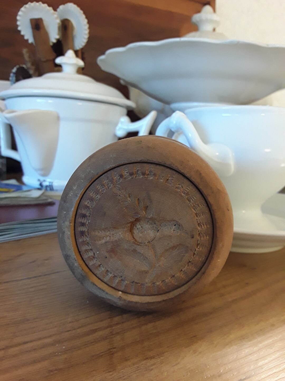 Antique Butter Mold Bird Motif Butter Stamp Wooden Model Hand-carved ...