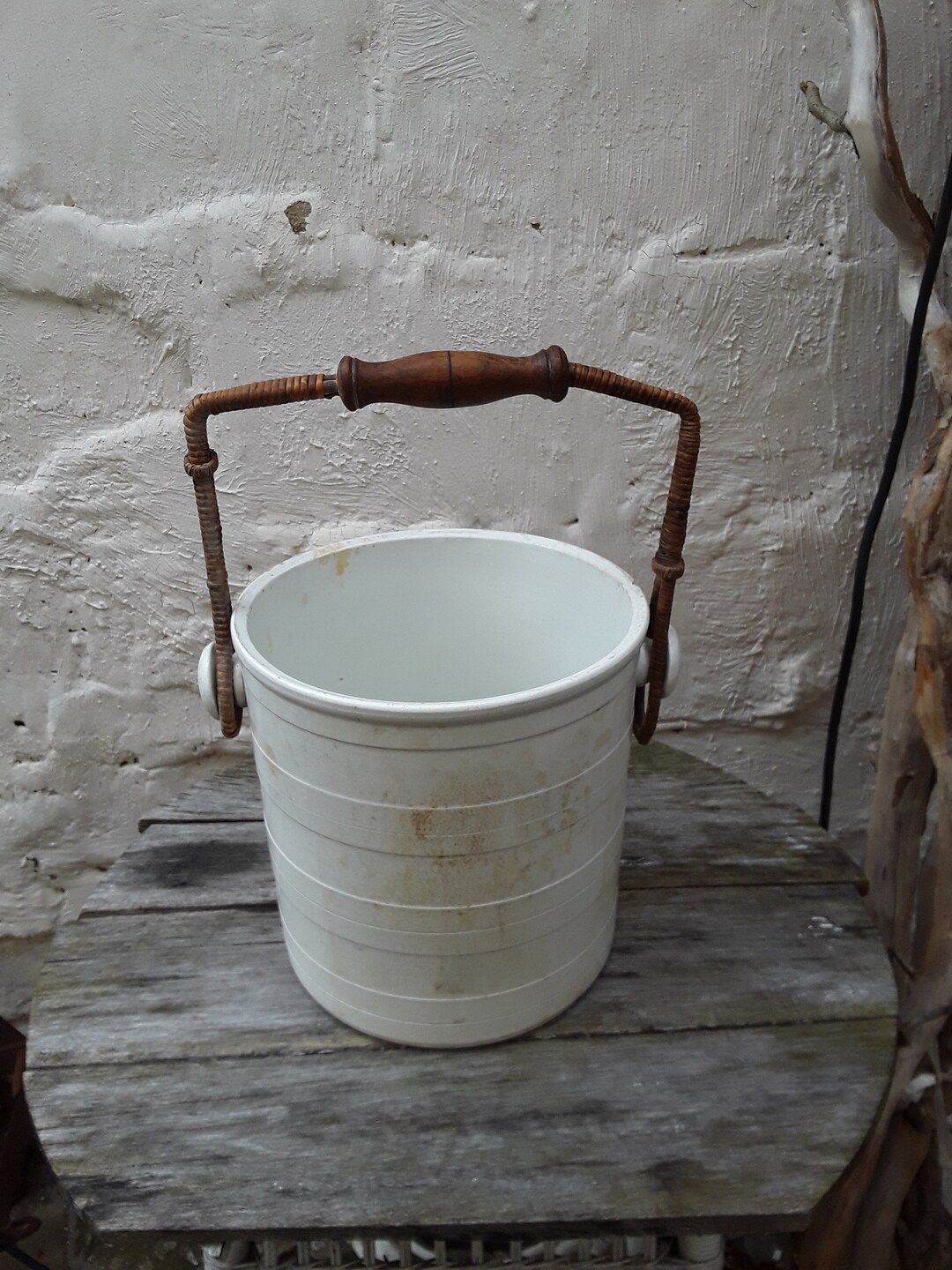 Antique Porcelain Bucket Chamber Bucket With Rattan Handle Ironstone ...