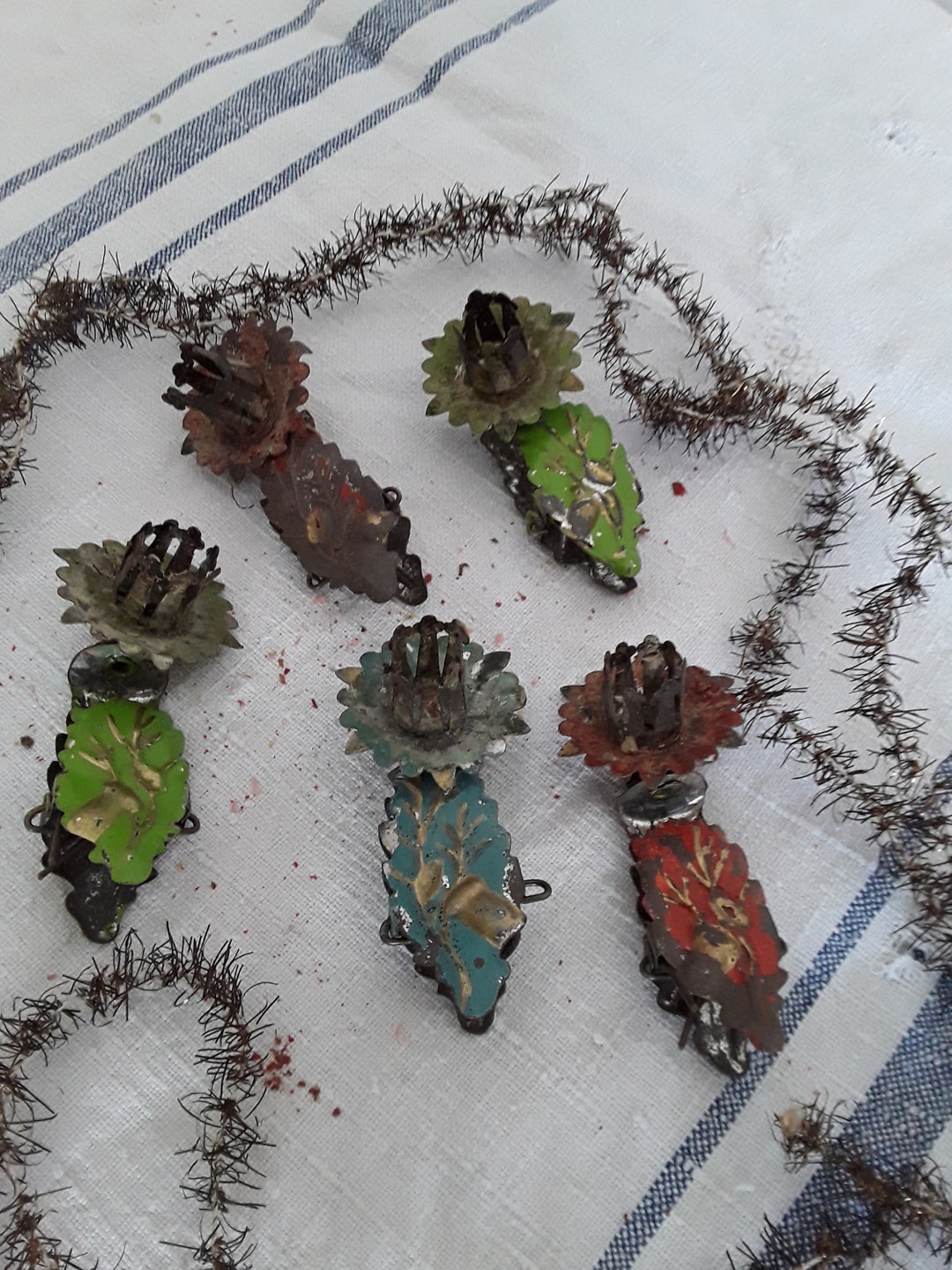 5 Antique Lithographed Candle Clips Acorn With Leaves Embossed ...