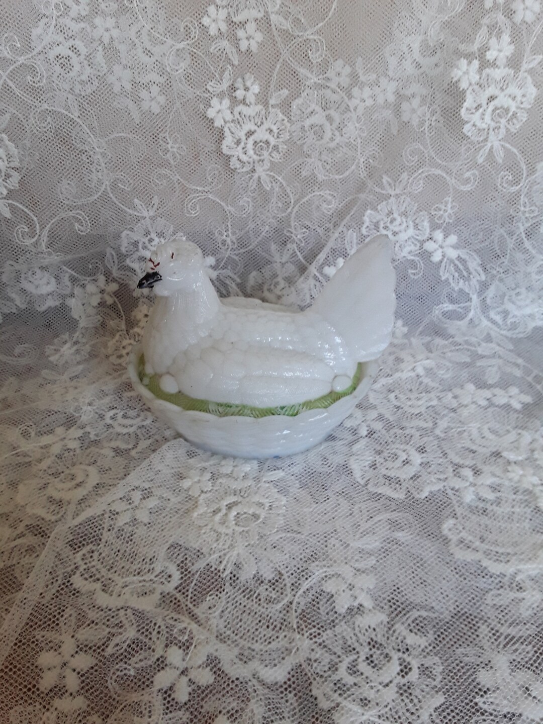 Antique White Opaline Glass Chicken Butter Hen Glass Hen on Nest White ...