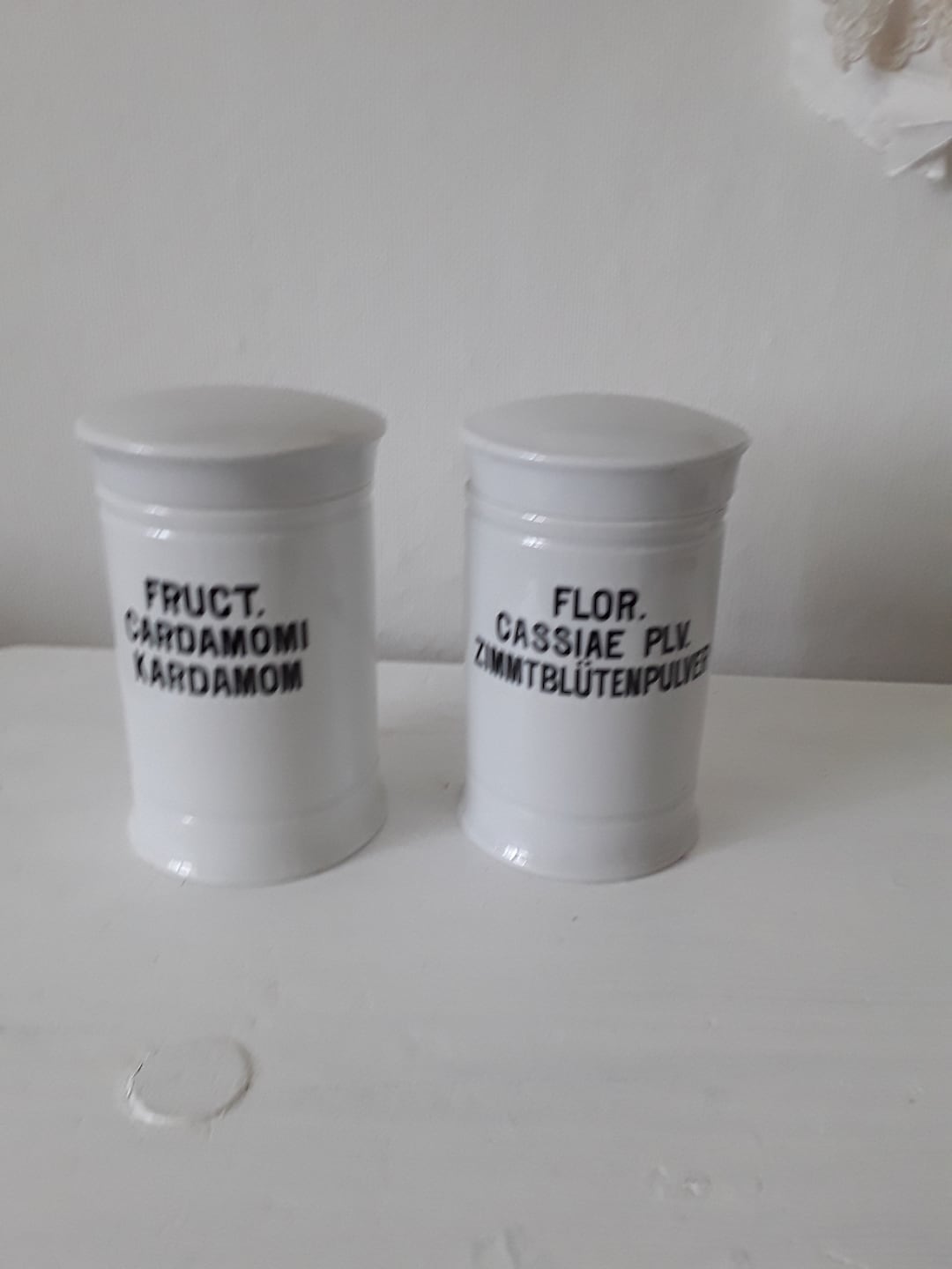 2 Old Apothecary Jars Porcelain Jar With Inscription Lidded Jar Storage ...