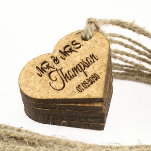 Pack of 10 Personalized Cork Tags. Mr & Mrs Tags. Natural Cork Tags ...