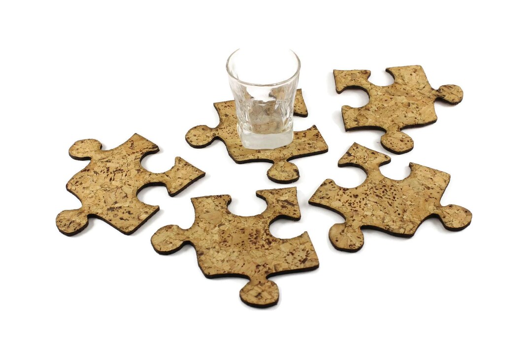 Set of 5 Puzzle Cork Coasters – Fun and Unique Drink Mats for Weddings ...