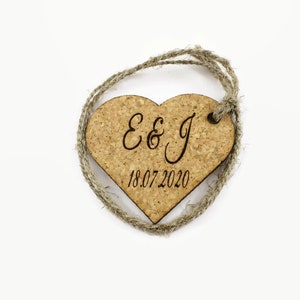 Pack of 10 Personalized Cork Tags. Heart Shape Tags. Natural Cork Tags ...