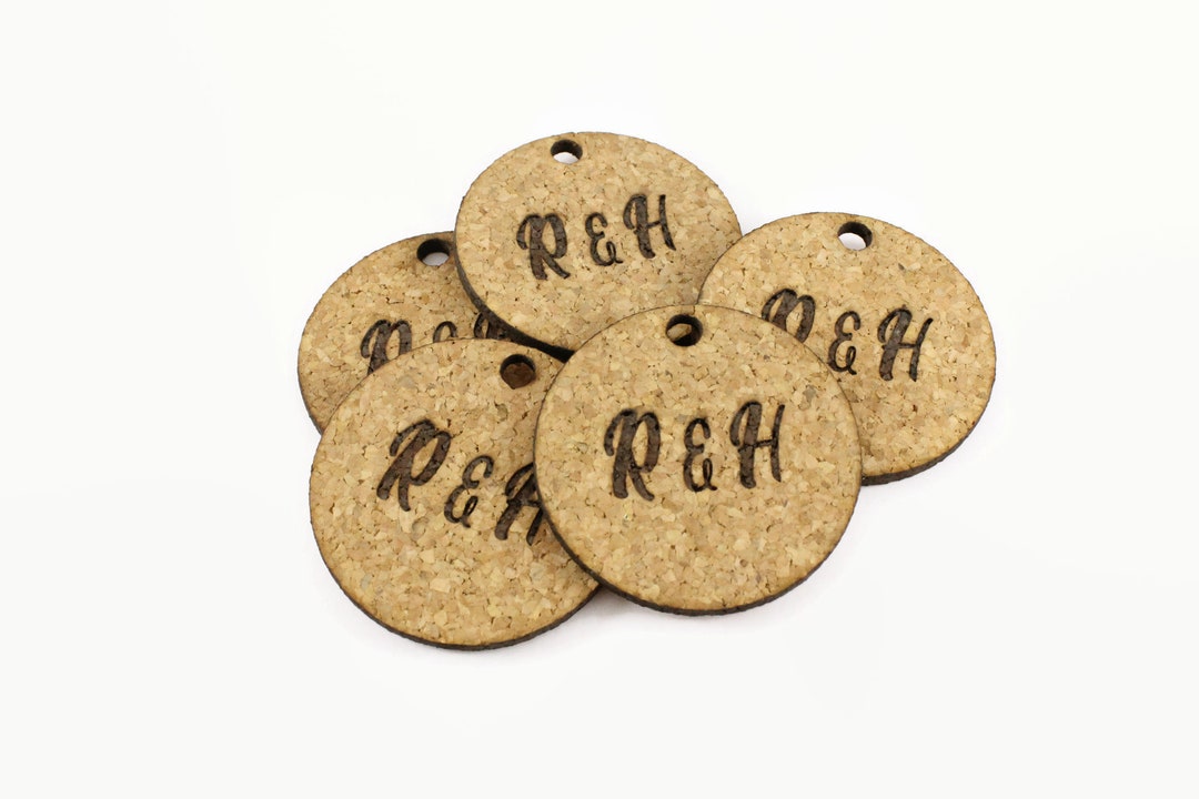 Pack of 10 Personalized Cork Tags. Circle Shape Tags. Natural Cork Tags ...