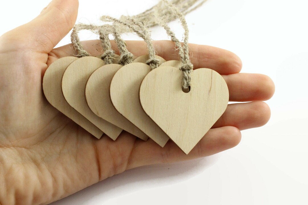 Pack of 10 Heart Tags | Plywood Tags | Tags With Strings | Tags With ...
