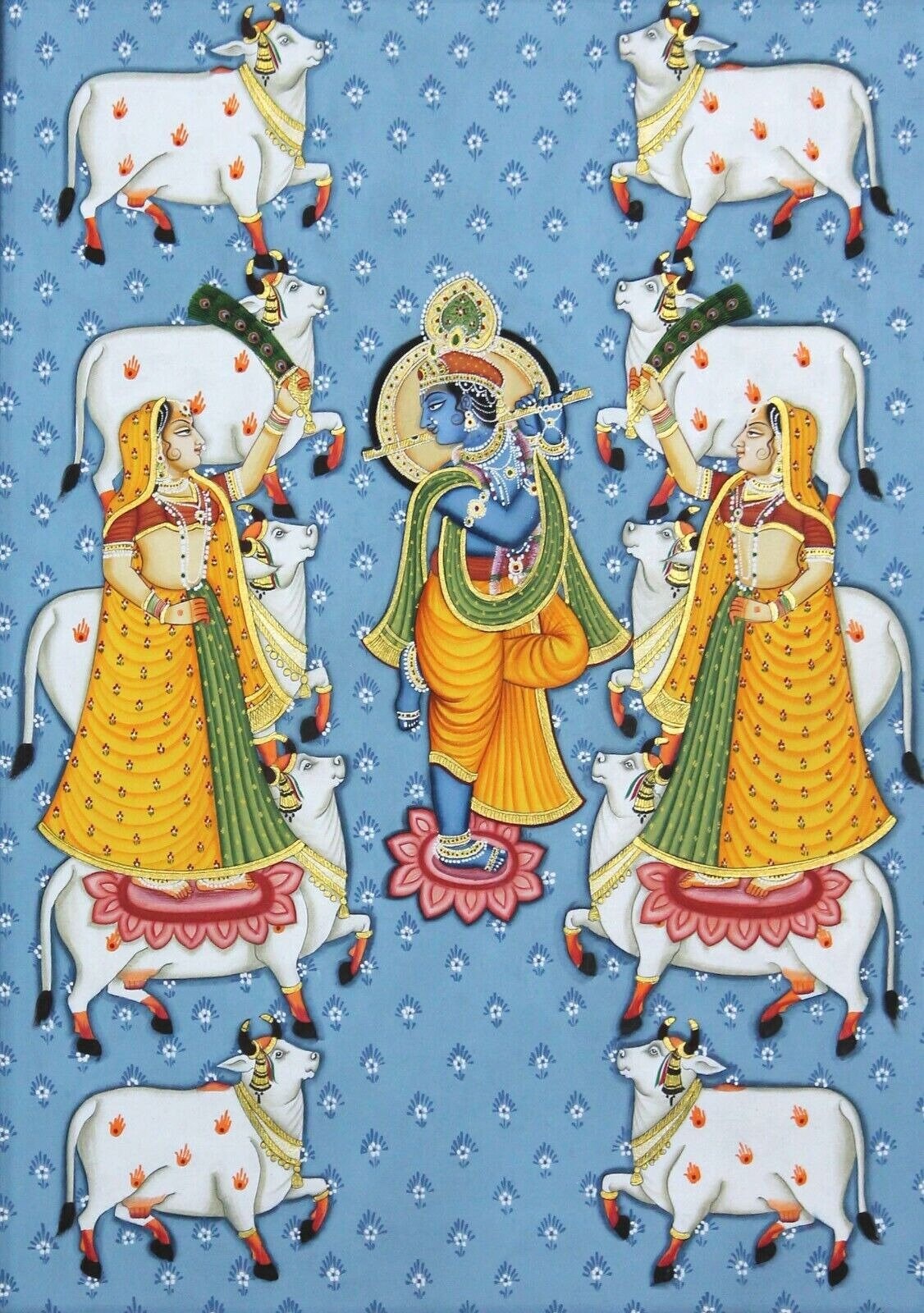 Pichwai Painting Art Lord Krishna Cows Devotes Handmade - Etsy
