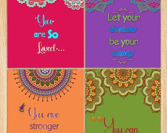 Motivational Quotes With Mandala Wallart,set of 12 Mandala Art Desktop ...