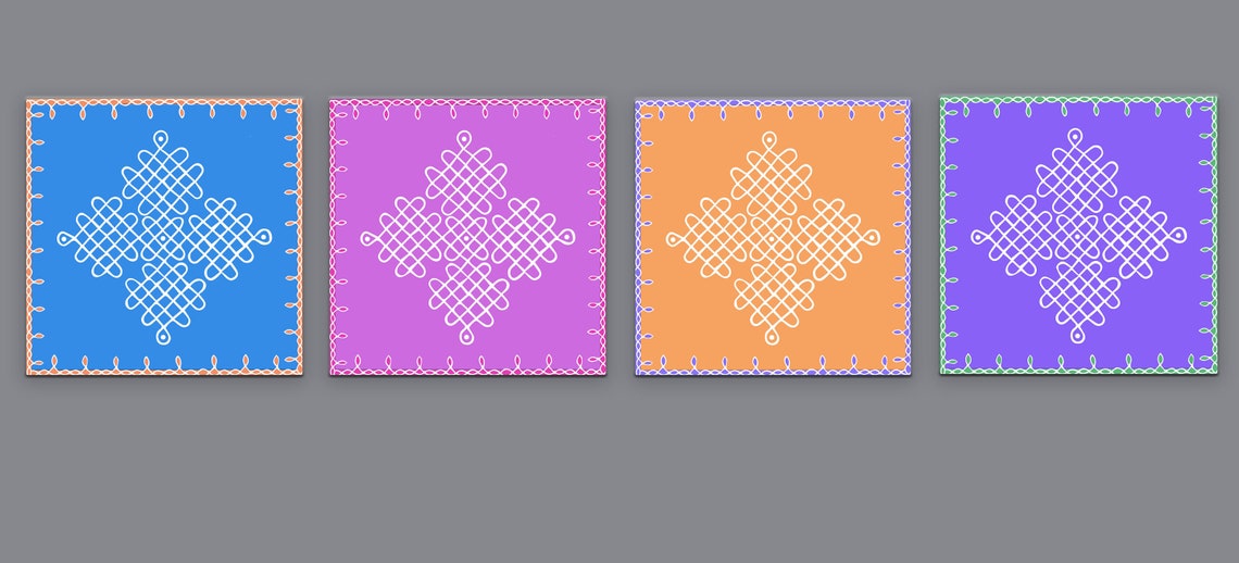 Printable Kolam Wall Art, Rangoli Wall Art. Set of 4 Indian Theme Home ...