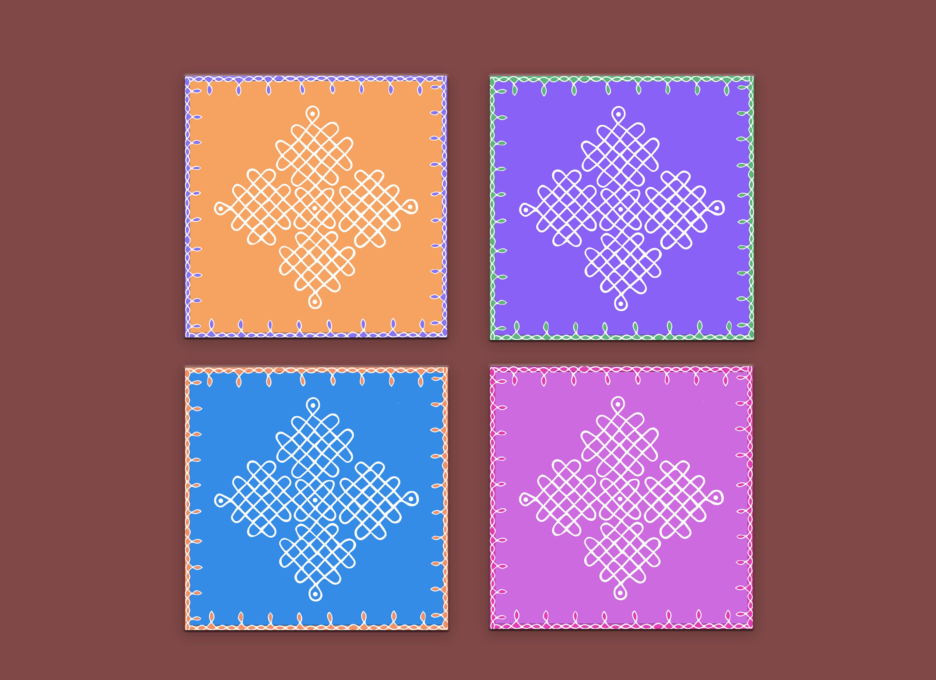 Printable Kolam Wall Art, Rangoli Wall Art. Set of 4 Indian Theme Home ...