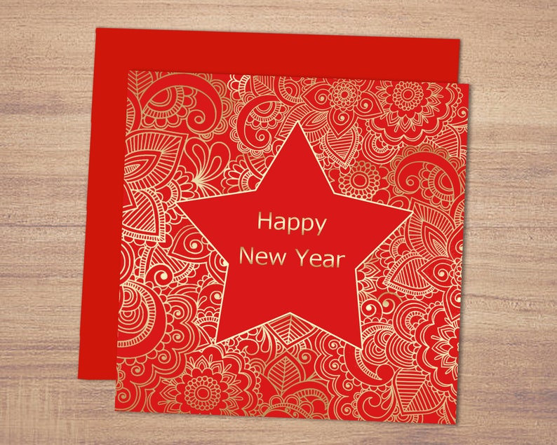 Happy New Year Card, Printable New Year Greetings, Bright Red New Year ...