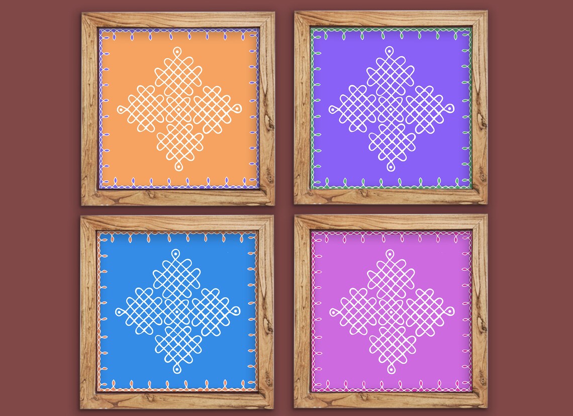 Printable Kolam Wall Art, Rangoli Wall Art. Set of 4 Indian Theme Home ...